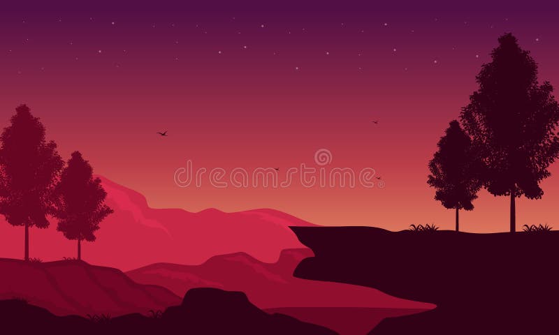 Warm Night with Beautiful Natural Scenery. Vector Illustration Stock ...