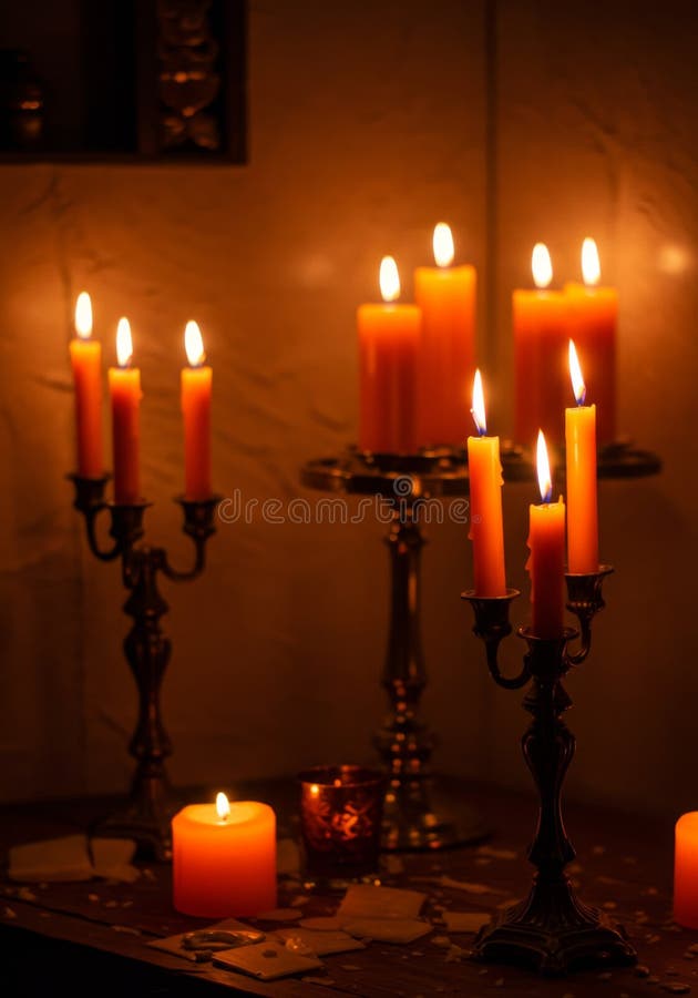 Warm Candlelight Illuminates Dark Room Still Life Stock Photos - Free ...
