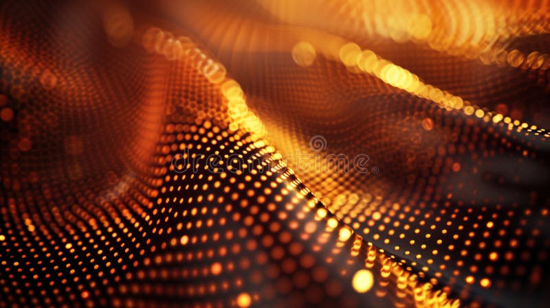 Warm Orange Glowing Grid of Dots with Abstract Wave Pattern. Stock ...