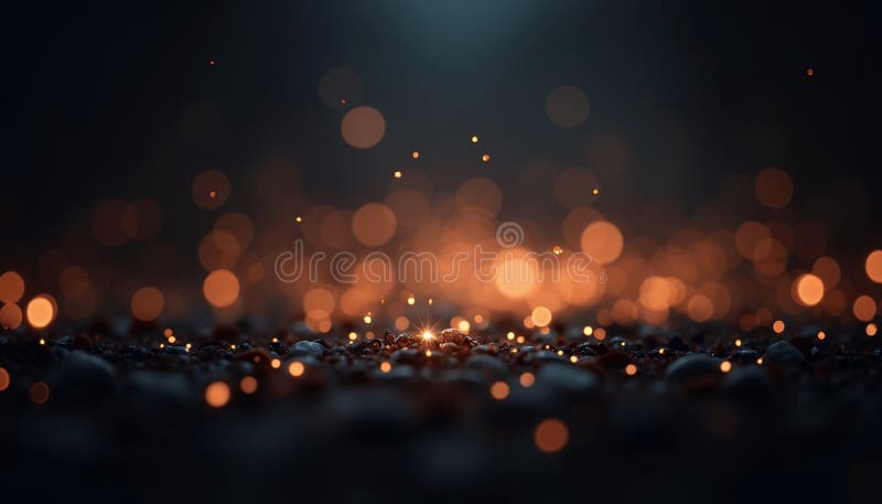 Warm Orange Glowing Particles Rising from Textured Surface Against Dark ...
