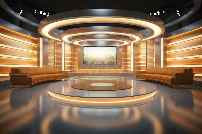 Warm Orange Interior of Television Studio Ready for Work Stock ...