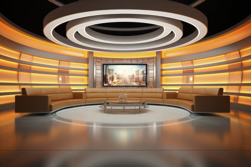 Warm Orange Interior of Television Studio Ready for Work Stock ...