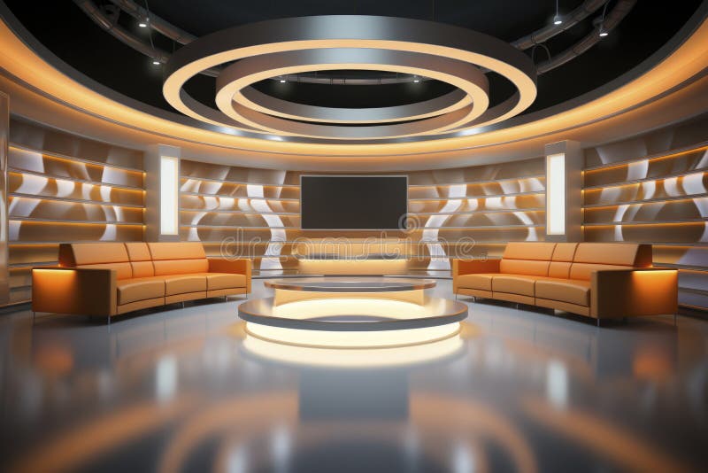 Warm Orange Interior of Television Studio Ready for Work Stock ...