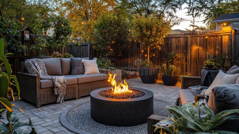 Cozy Outdoor Fire Pit with Comfortable Seating and Ambient Lighting for ...
