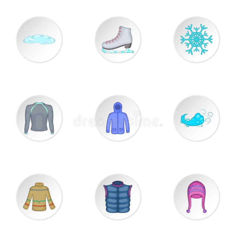 Warm Outfits Icons Set, Cartoon Style Stock Vector - Illustration of ...