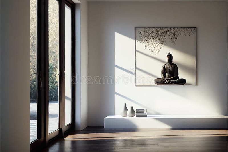 Warm Peaceful Zen Room - Generative AI. Stock Photo - Image of ...