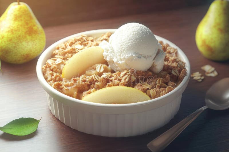 Warm Pear Crumble with Vanilla Ice Cream Stock Illustration ...