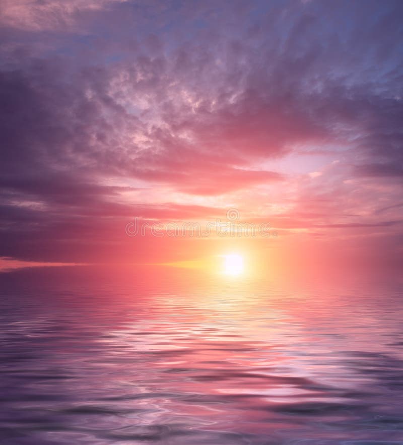 Warm Pink Sunset in the Spring Evening Over the Ocean Stock Photo ...