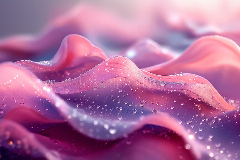 Warm Pink Waves Undulate Gracefully, Adorned with Tiny Droplets that ...