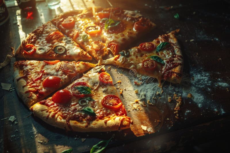 A Warm Pizza Sitting on a Pan on a Table, Ready for Serving Stock Photo ...