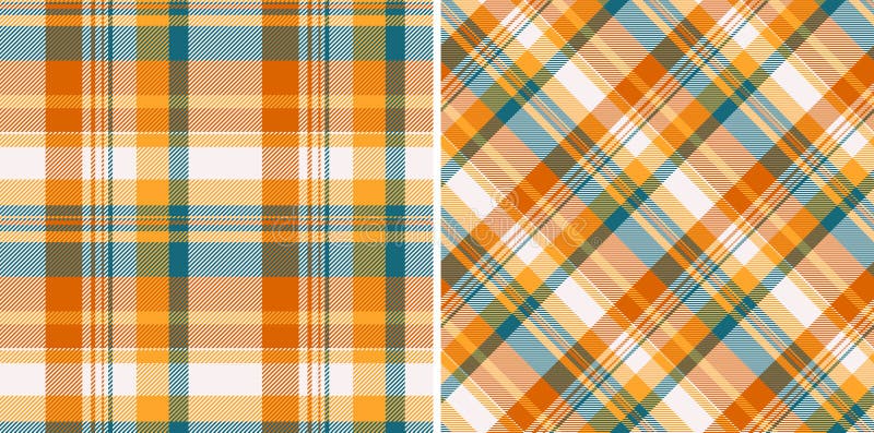 Warm Plaid Pattern Set. Features Orange, Blue, and White. Cozy, Rustic ...