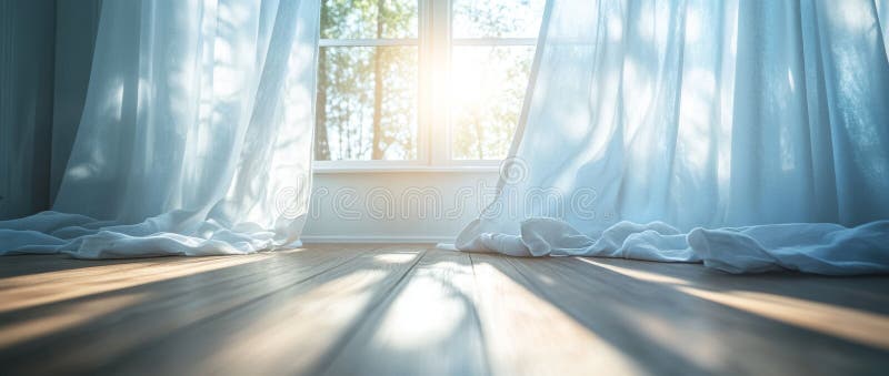 A Warm Ray of Sunlight Streams through the Window S Open Curtains ...