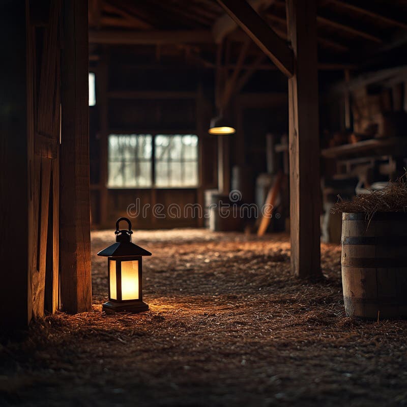 A Warm, Rustic Barn with Glowing Lantern Light, Evoking Nostalgia ...