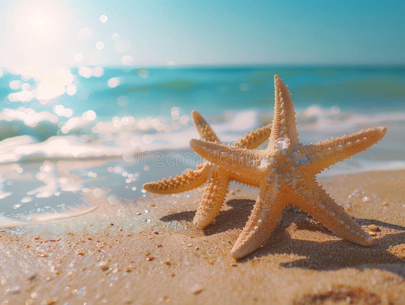 Warm Sand Cradles Bright Orange Starfish, Beach Day Reminder Stock ...