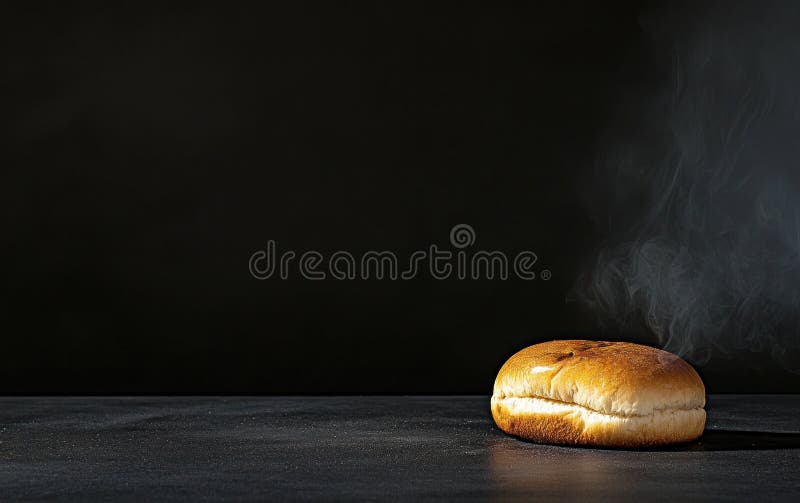 Warm Sesame Bread Roll on Dark Surface Stock Illustration ...
