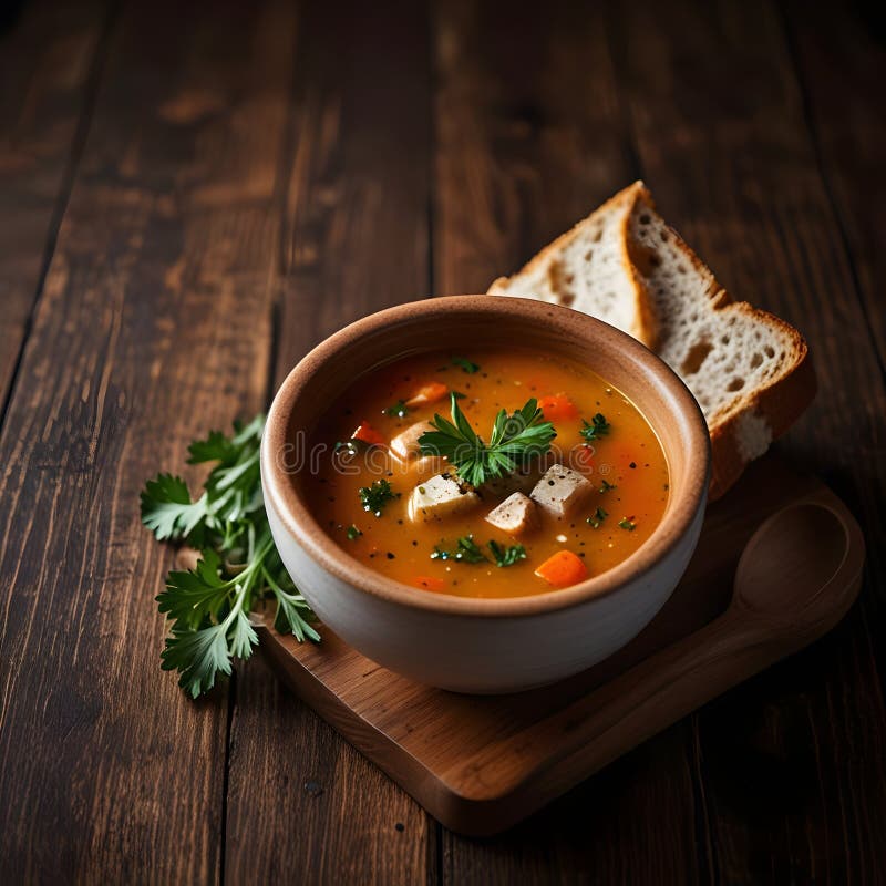 Warm Soup with Crusty Bread Stock Illustration - Illustration of meal ...