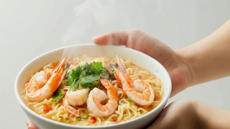 Hands Serving Hot Vermicelli Soup with Shrimp Stock Video - Video of cozy, hands: 343967817