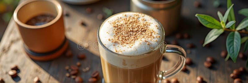 Warm Spiced Latte Creamy Foam Coffee Beans Wooden Table Stock Photos ...
