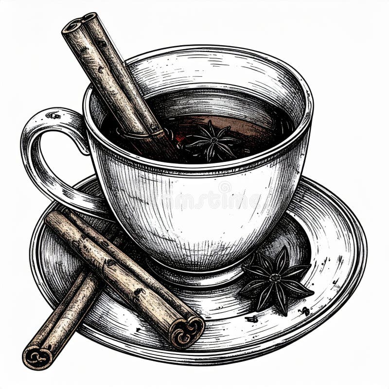Warm Spiced Tea in Vintage Cup Illustration Stock Illustration ...