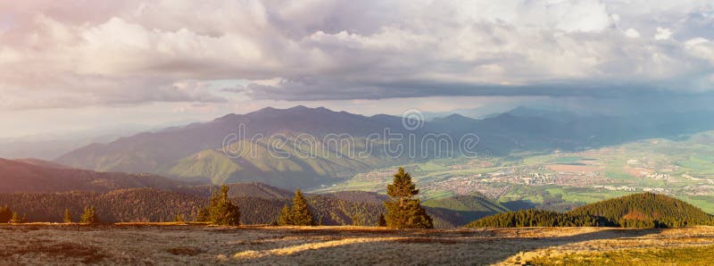 Warm Spring Evening in Mountains Stock Image - Image of background ...