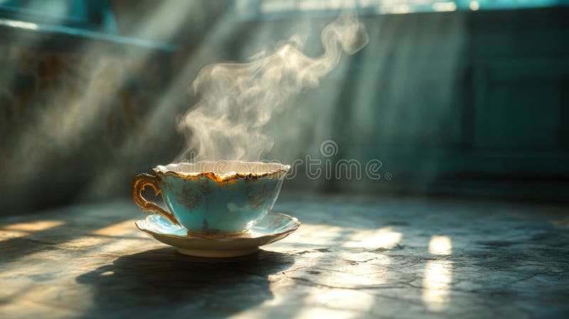 Warm Steam Rising from Vintage Teacup in Sunlight Stock Illustration ...