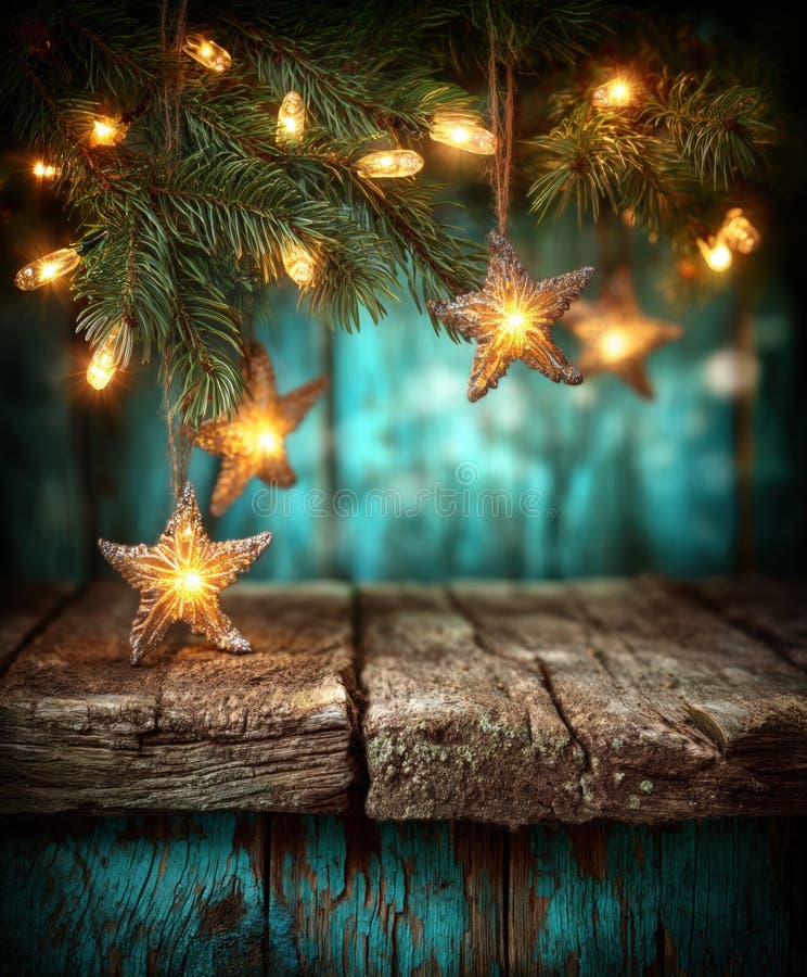 Warm String Lights Hanging from a Tree Branch Against a Dark Evening ...