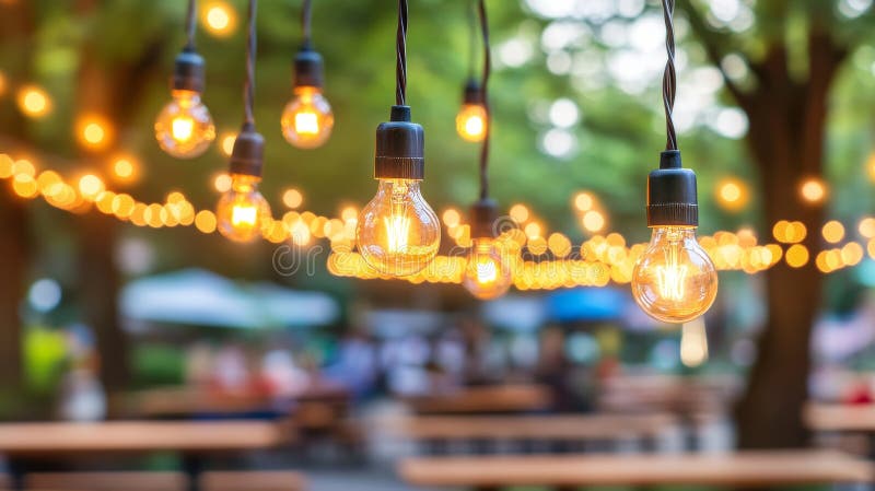 Warm String Lights Illuminate an Outdoor Celebration Space, Creating a ...