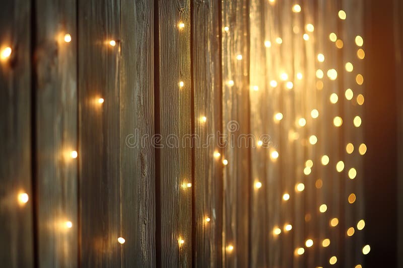 Warm String Lights on Wooden Wall Creating Cozy Atmosphere Stock Photo ...