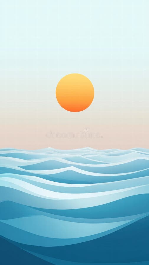 Stylized Sunset Over Soft Waves with Ample Space for Text in a Calming ...