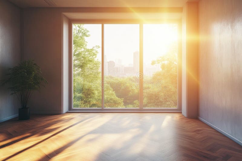 Warm Sunbeams Illuminating Empty Room Space. Stock Illustration ...