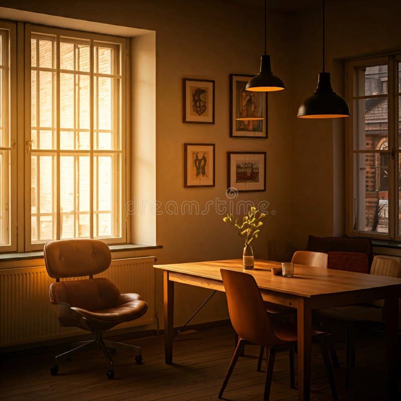Warm Sunlight Bathes a Cozy Interior with Vintage Decor Stock ...