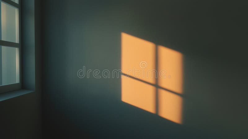 Warm Sunlight Casts Square Shadow on Green Wall, Creating Serene ...