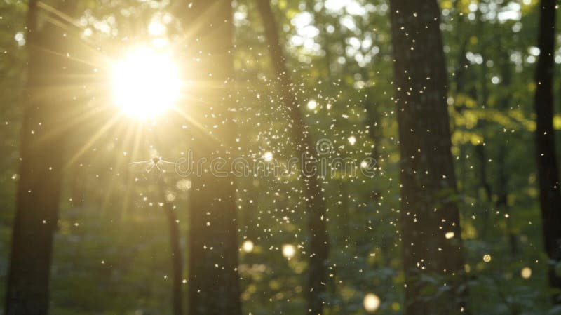 Warm Sunlight Filtering through Forest Trees Stock Illustration ...