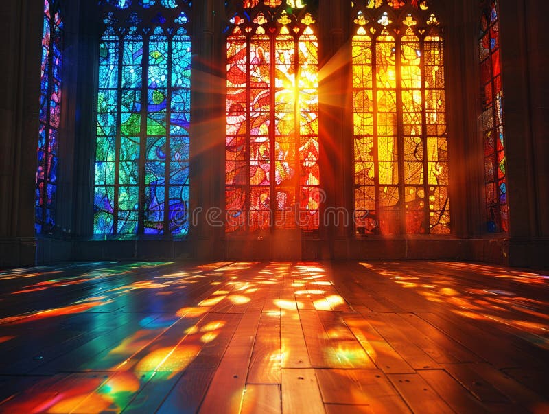 Warm Sunlight Filtering through a Stained Glass Window the Light Blurs ...