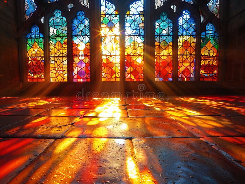 Warm Sunlight Filtering through a Stained Glass Window the Light Blurs ...