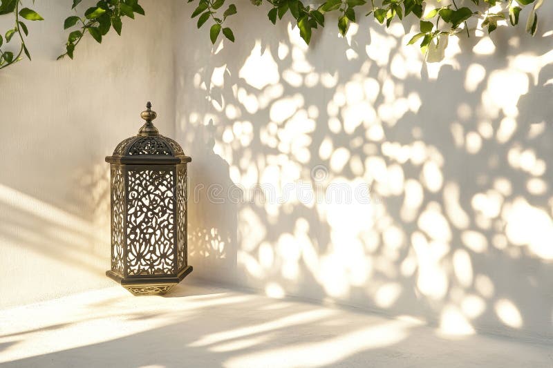 Intricate Shadows Dance on a White Wall As a Radiant Arabic Lantern ...