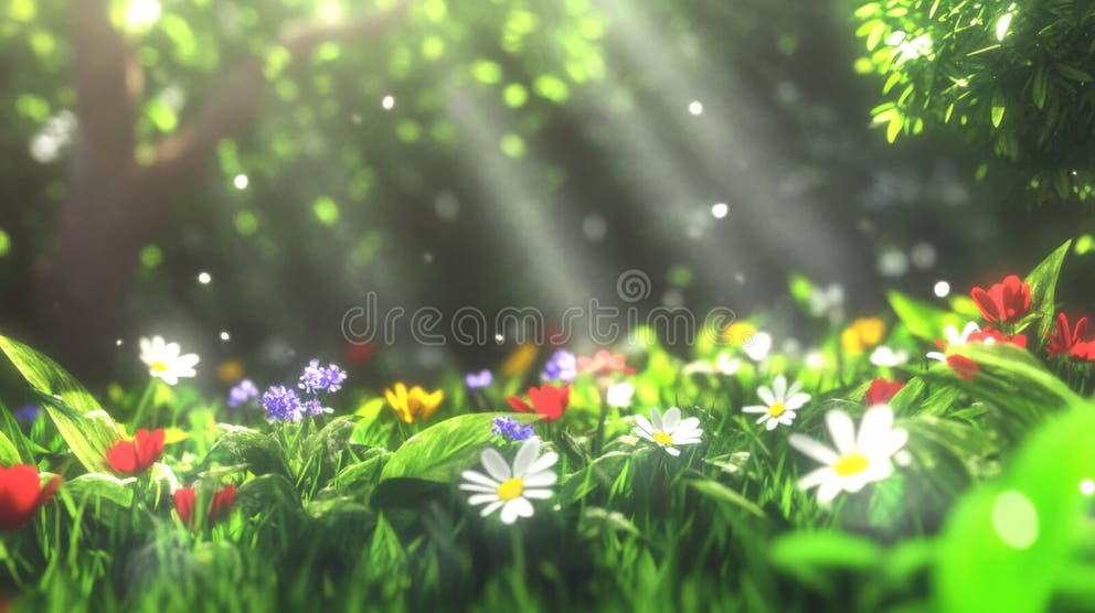 The Warm Sunlight Illuminates a Serene Forest Clearing, Where an Array ...