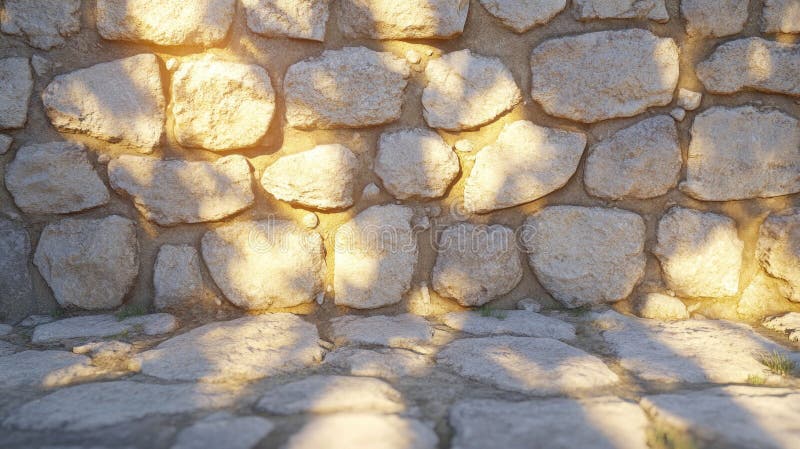 Warm Sunlight on a Rustic Stone Wall Stock Illustration - Illustration ...