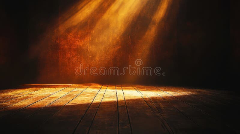 Warm Sunlight Streaming Onto Rustic Wooden Floor in Dark Room Concept ...