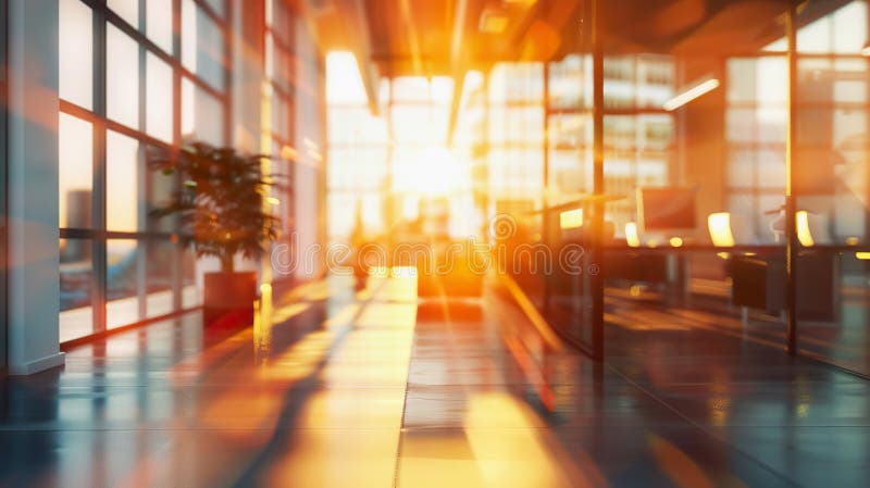 Warm Sunlight Streaming through Windows in a Modern Office Space Stock ...