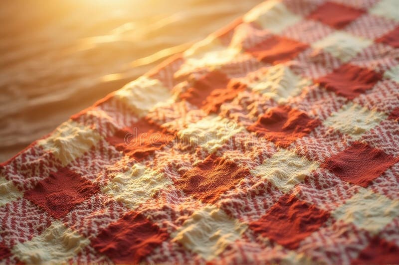 Warm Sunlit Red and White Checkered Blanket Texture Stock Illustration ...