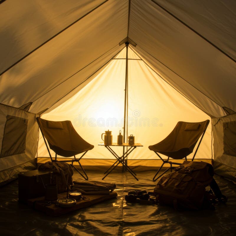 Warm Sunrise Inside a Canvas Tent Stock Illustration - Illustration of ...