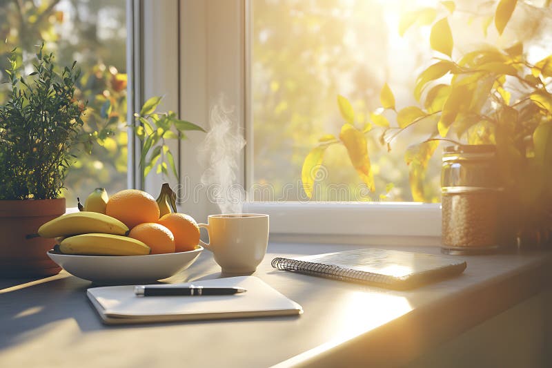 Warm Sunrise Kitchen Scene Fresh Breakfast Setup Stock Photos - Free ...