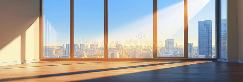 Warm Sunset City View from an Empty Spacious Room Stock Illustration ...