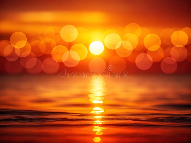 Warm Sunset Dreamscape with Golden Yellow Light Reflections Over Water ...