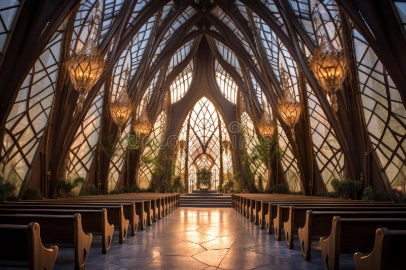 Serene Chapel Interior at Sunset Stock Image - Image of glowing ...