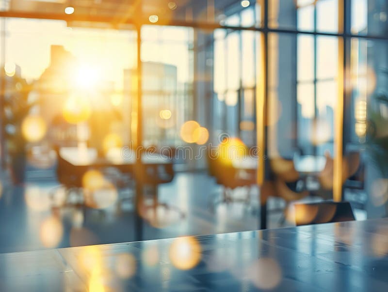 Warm Sunset Light Illuminating a Sleek Modern Office Stock Illustration ...