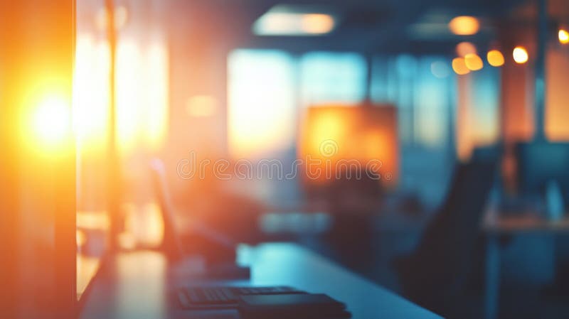 Warm Sunset Light in Modern Office Workspace Stock Illustration ...