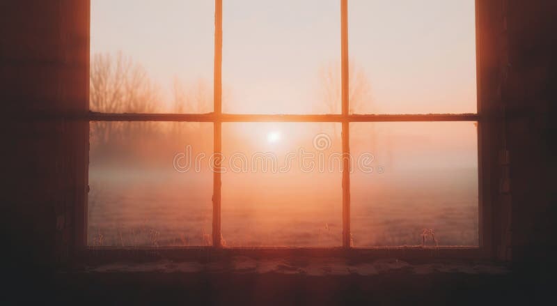 Warm Sunset Light Streaming through Window beside Rustic Brick Wall ...