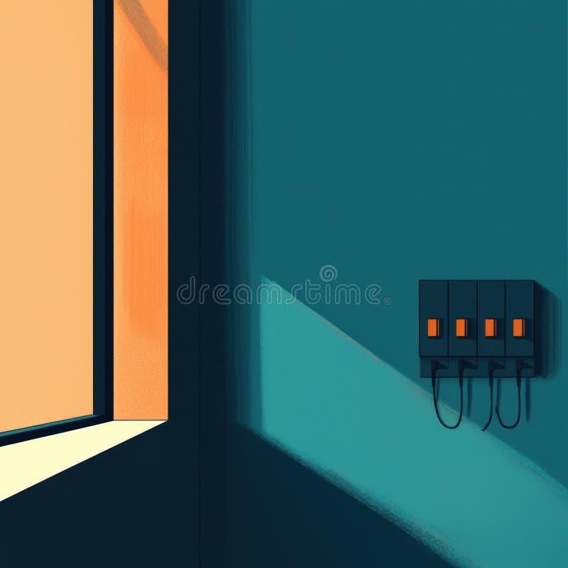 Warm Sunset Light Streaming through a Window with Switches on a Wall ...